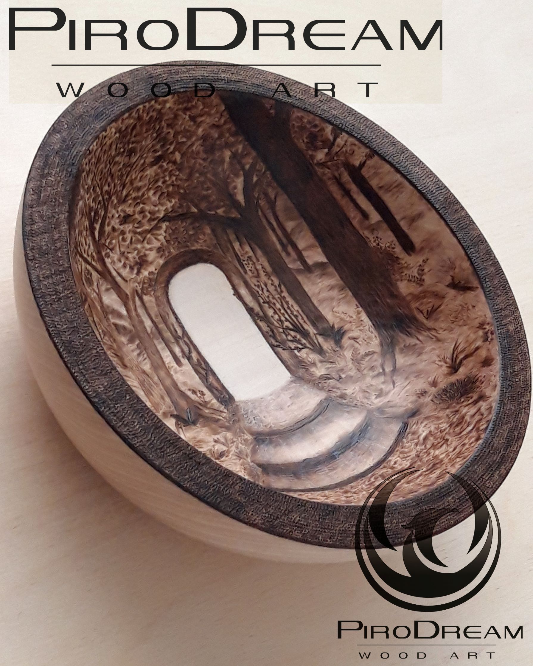 Tálba rejtett pirográf kép - Pirográfia PiroDream Wood Art